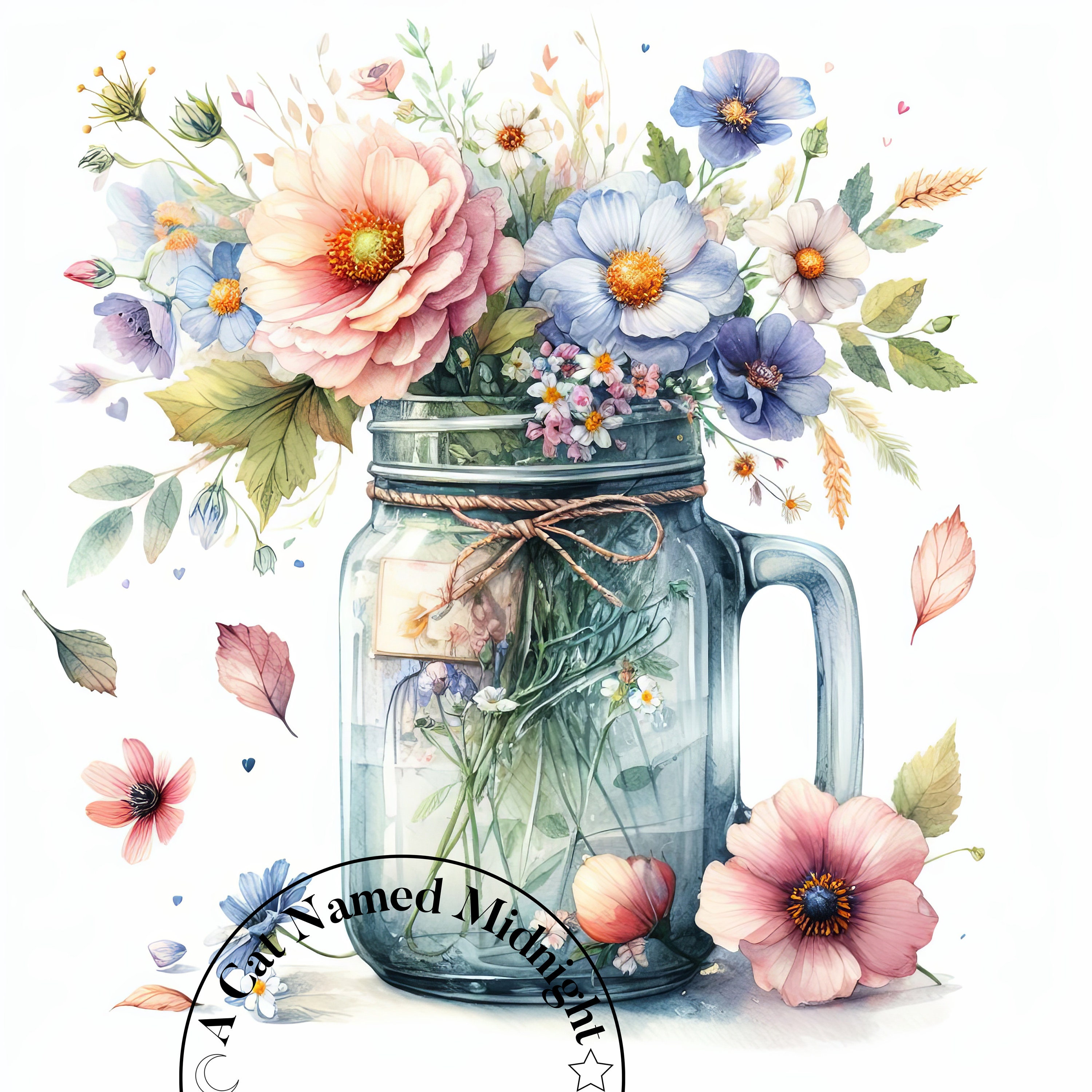 10 Mason Jar Flowers Clipart Shabby Chic Floral Watercolor Vintage Clip ...