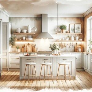 Watercolor Modern Farmhouse Kitchen Clipart Watercolor Cottage Kitchen ...