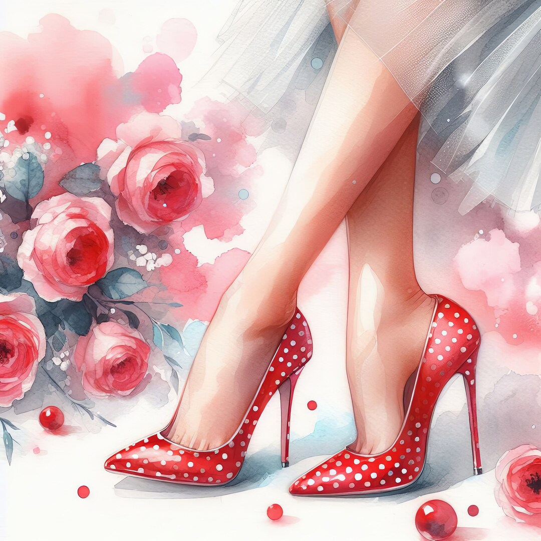 Red High Heels Clip Art Watercolor High Heels Clipart Bundle Womens ...