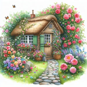 10 Teeny Tiny Cottages Clipart Bundle Whimsical Cottages Watercolor ...