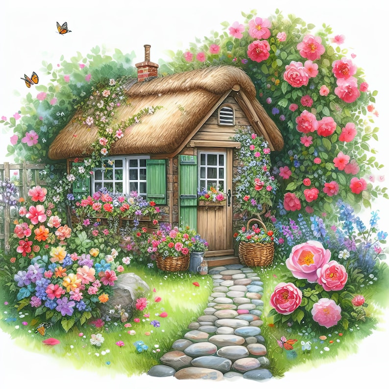 10 Teeny Tiny Cottages Clipart Bundle Whimsical Cottages Watercolor ...