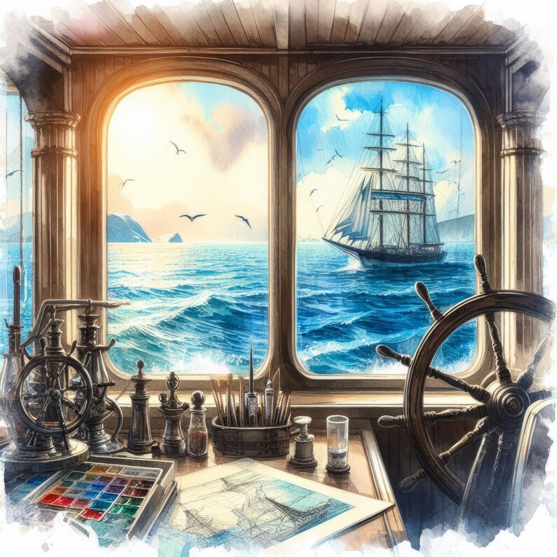 Watercolor Nautical Windows Clipart Watercolor Nautical Clip Art Ocean ...