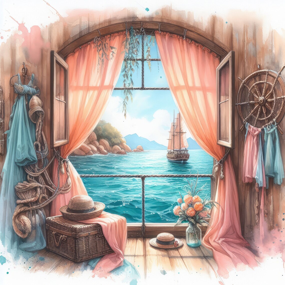 Nautical Windows Clipart Watercolor Nautical Clip Art Ocean Watercolor ...