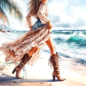 Coastal Cowgirl on the Beach 13 Clipart Beach Cow Girl Clipart Bundle ...