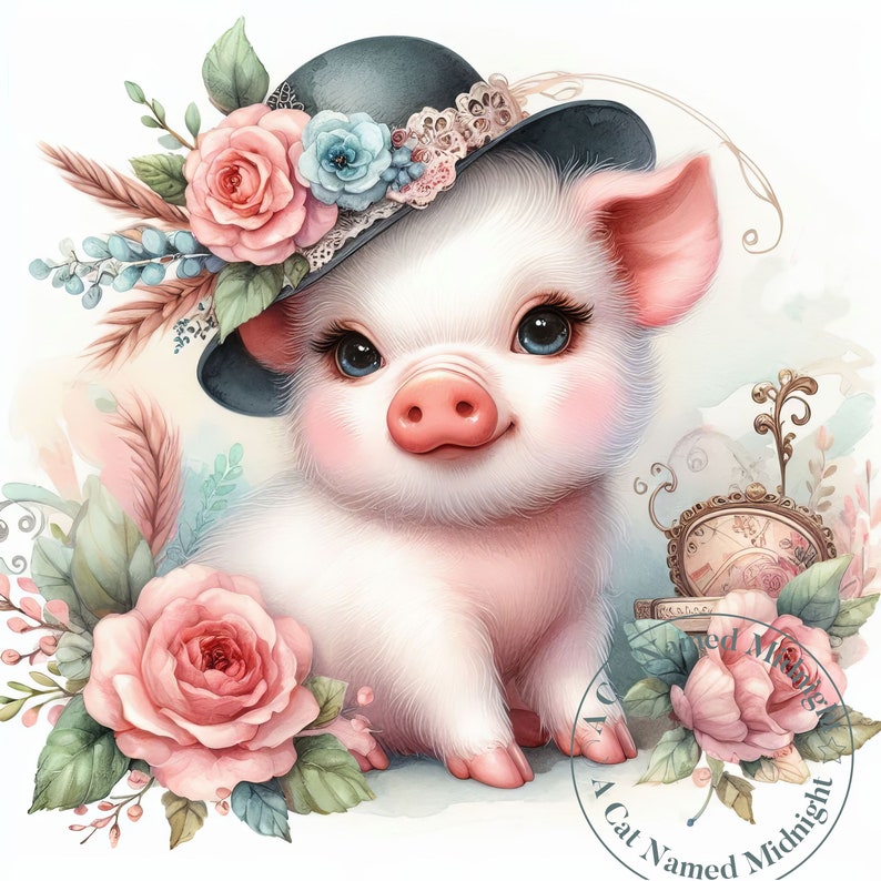 10 Baby Pigs Clipart Watercolor Pigs Clip Art Easter Farm Watercolor ...