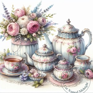 Shabby Chic Tea Cups Clipart 8 JPG Images Watercolor Clip Art Bundle ...