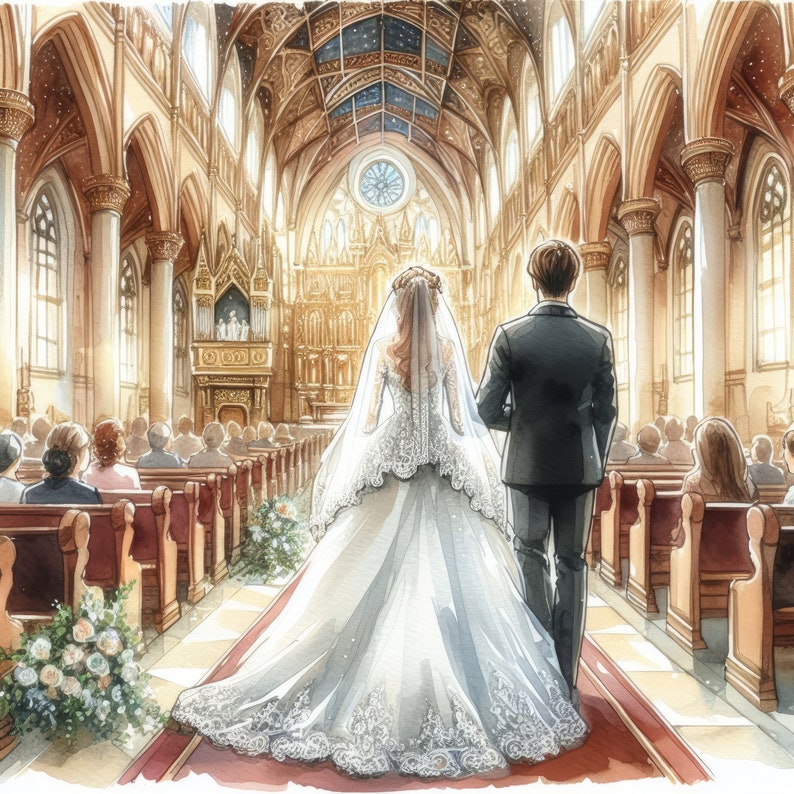 Watercolor Wedding Clipart Bundle Bride Clip Art Bride and Father ...