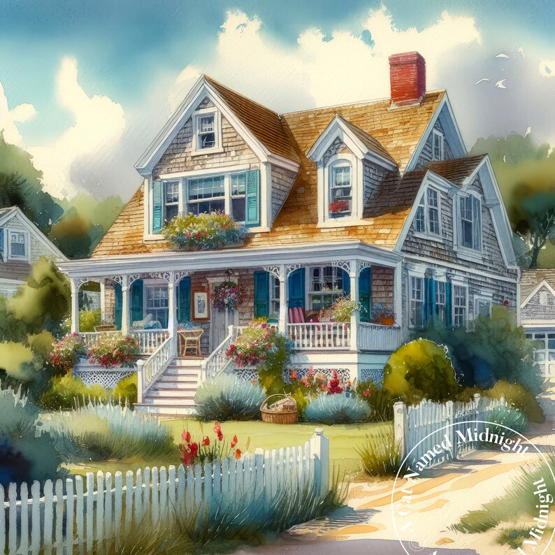 10 JPG Cape Cod Cottages Clipart Bundle Watercolor House Clip Art ...