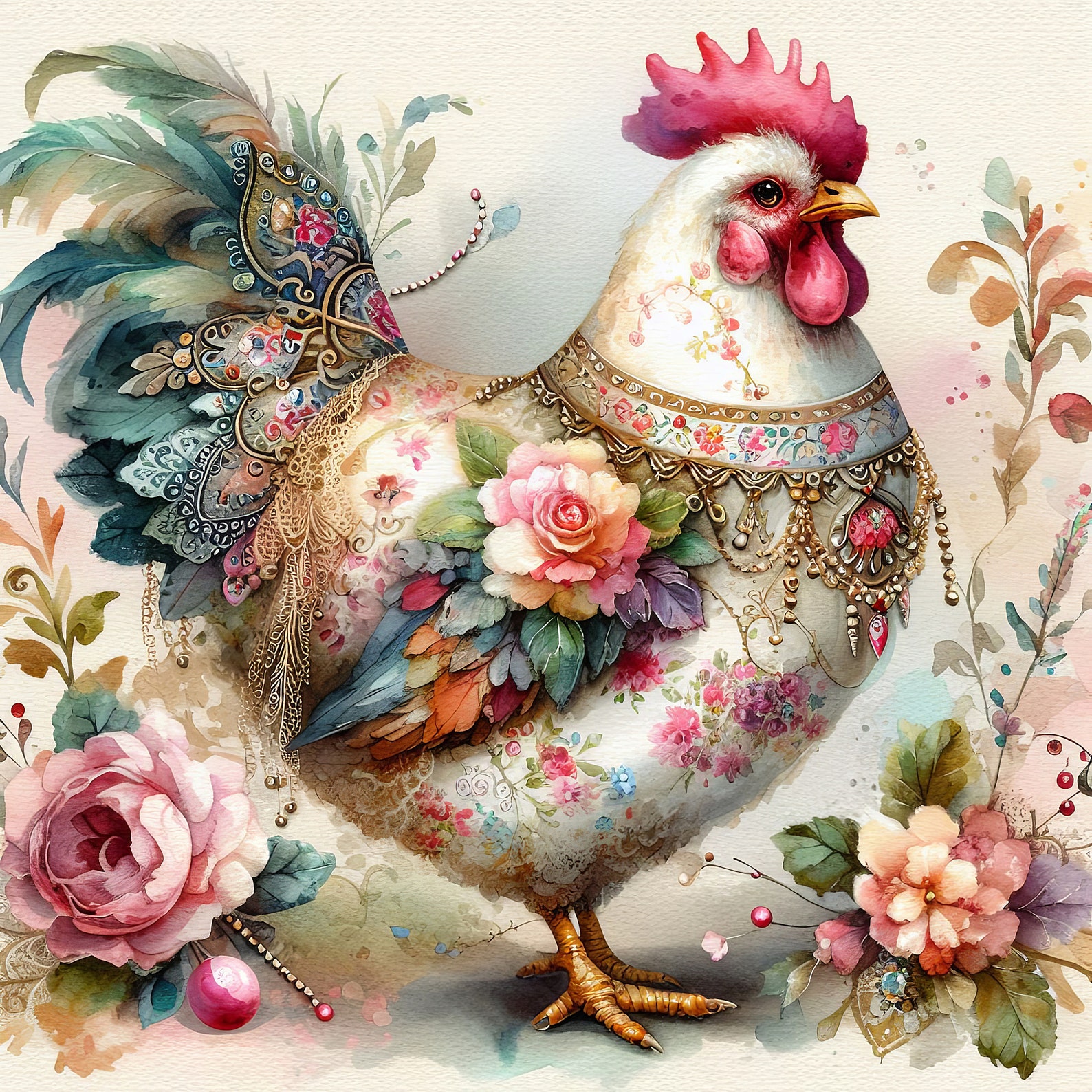 Watercolor Chicken Clipart Watercolor Rooster Clip Art Easter Farm ...