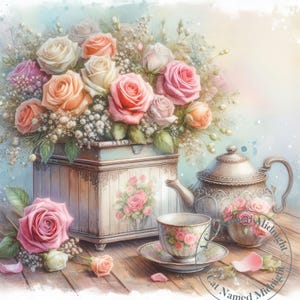 15 Shabby Chic Roses Clipart Roses and Baby's Breath in Vintage Cans ...