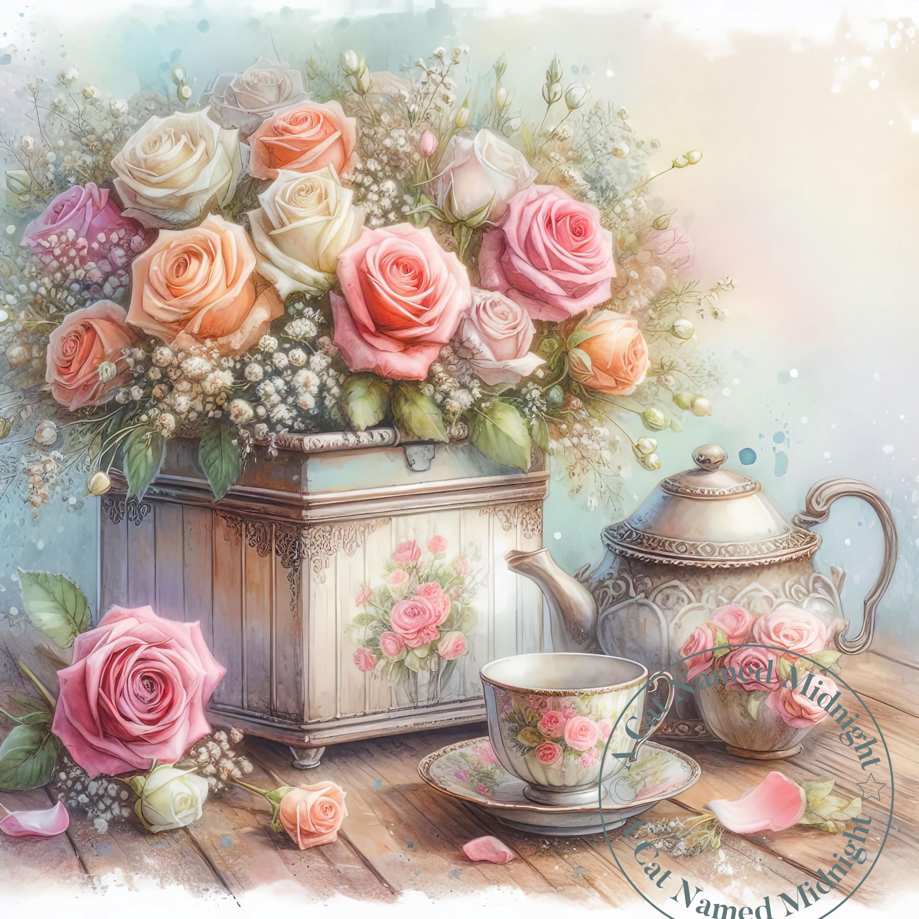 15 Shabby Chic Roses Clipart Roses and Baby's Breath in Vintage Cans ...