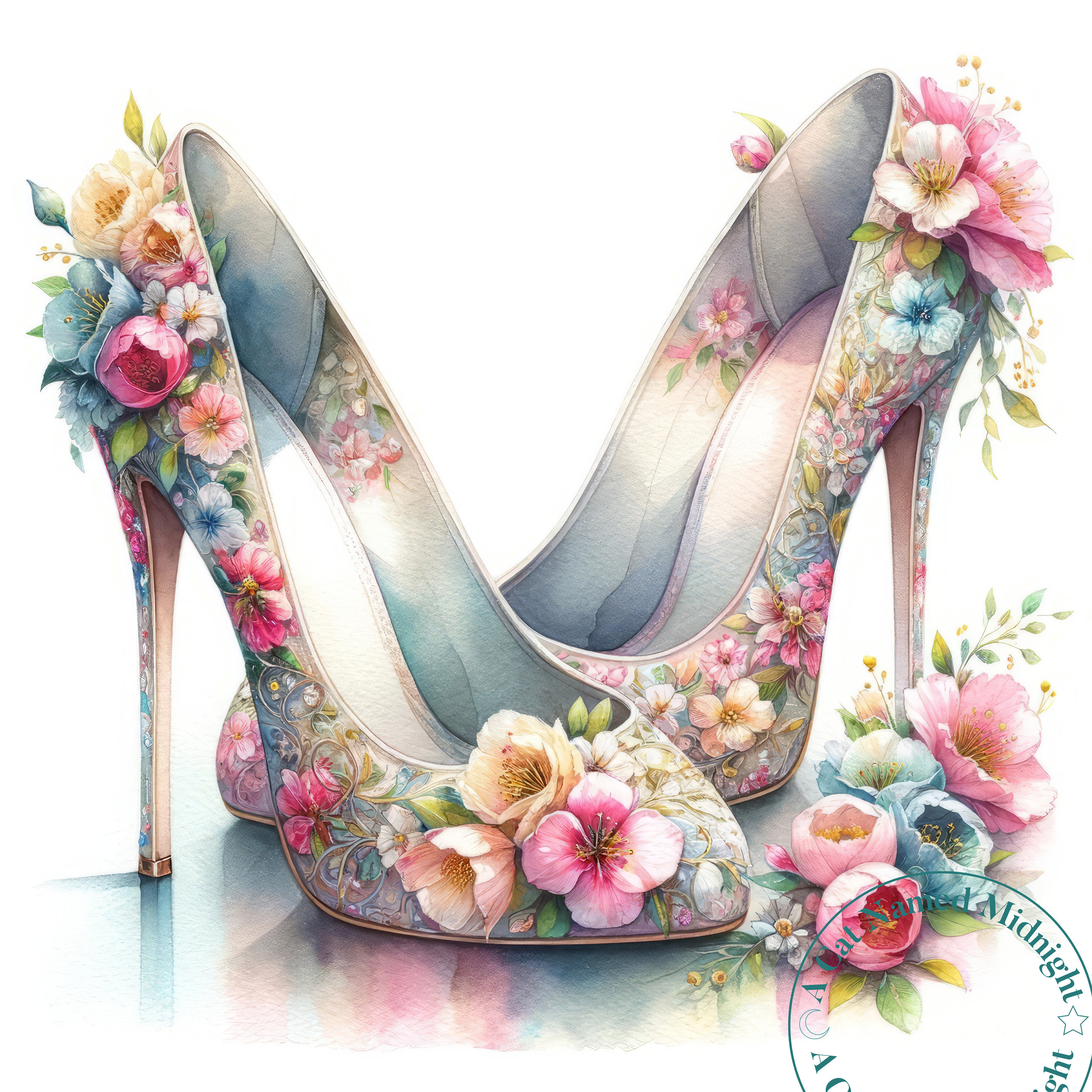 10 Watercolor High Heels Clipart Bundle Floral High Heels Clip Art ...