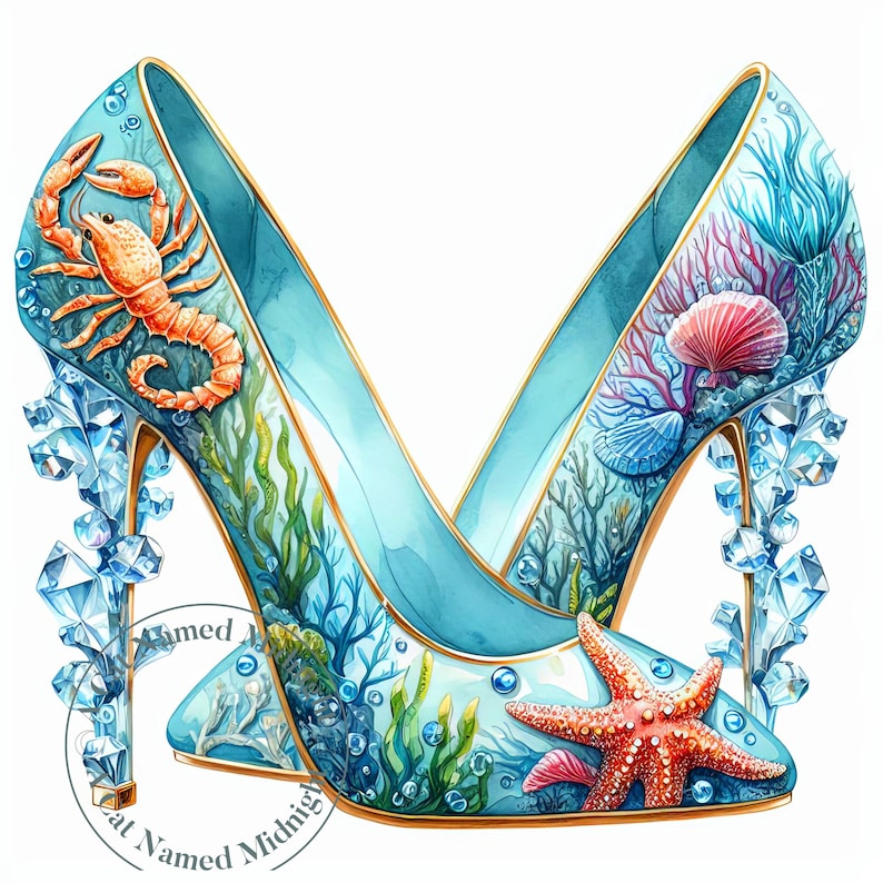 Watercolor Sea Life High Heels Clipart (downloadable), 11 JPG Images - Etsy