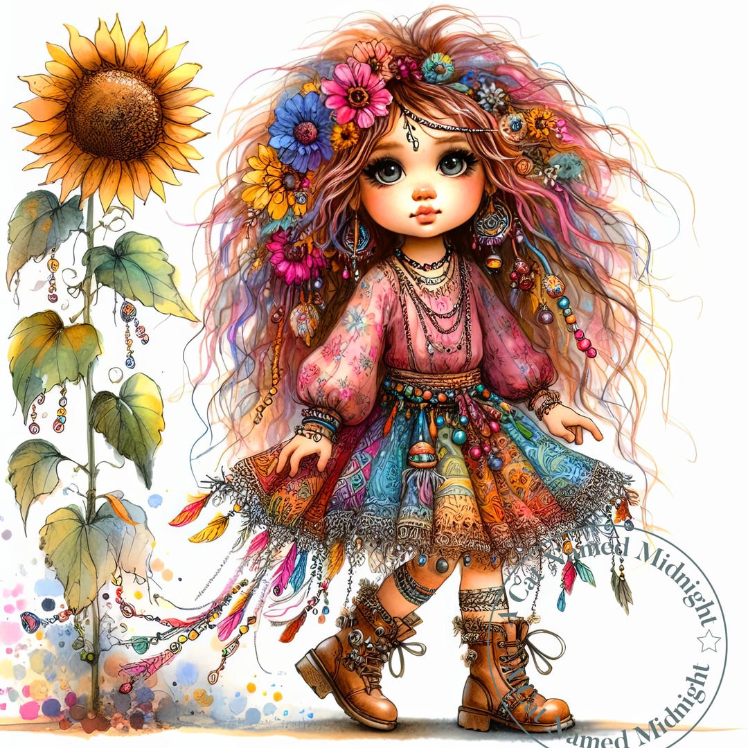 Quirky Girl Gypsy Clipart 12 JPG Whimsical Watercolor Gypsy Clip Art ...