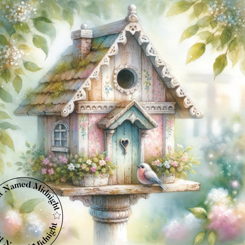 Shabby Chic Bird Houses Clipart 10 Images Watercolor Birdhouse Clip Art ...