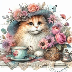 10 Shabby Chic Cat Clipart Watercolor Cat Clip Art Cat Images Bundle ...