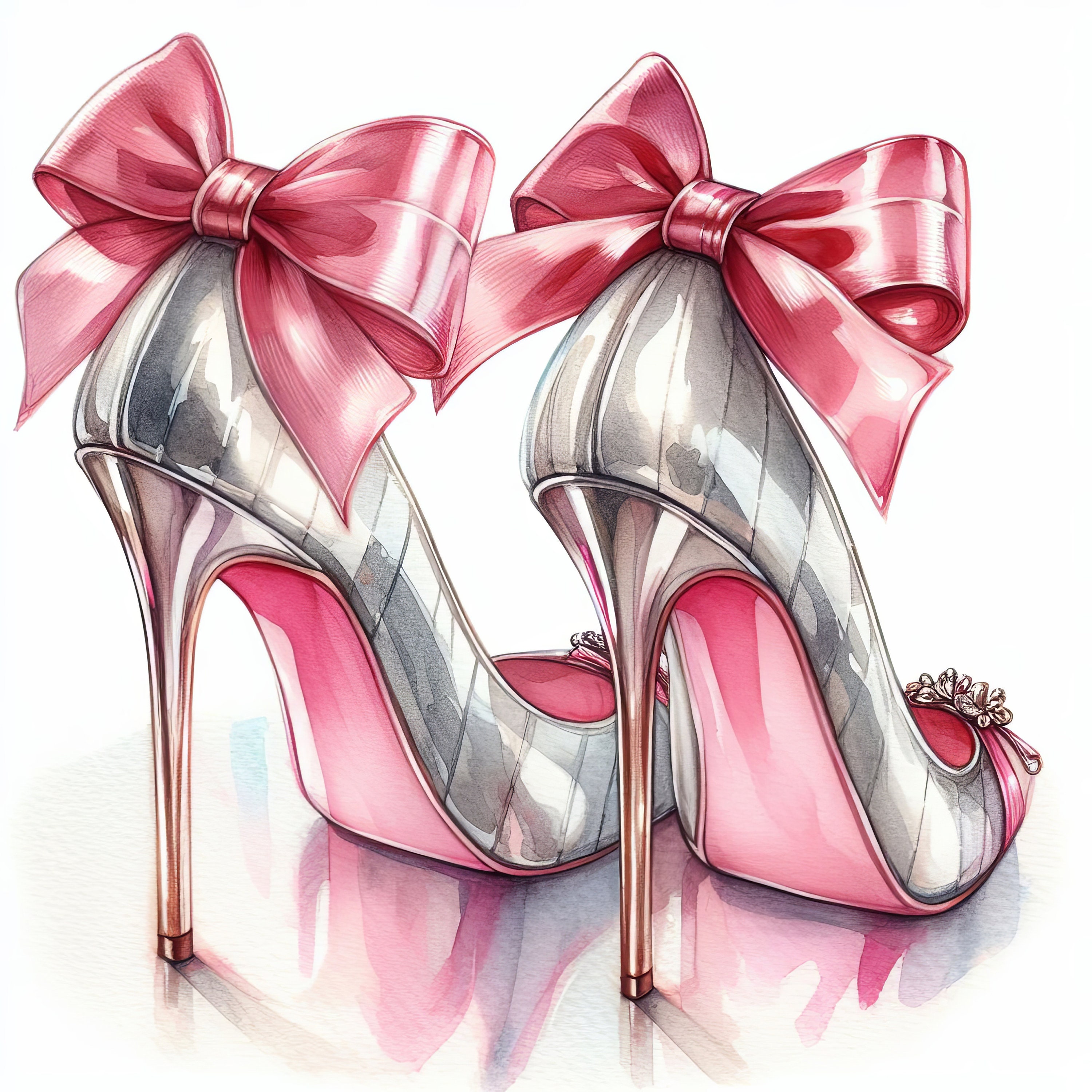 Watercolor High Heels Clipart Bundle Silver and Pink High Heels Clip ...