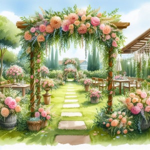 Watercolor Wedding Clipart Bundle Backyard Wedding Clip Art Outdoor ...