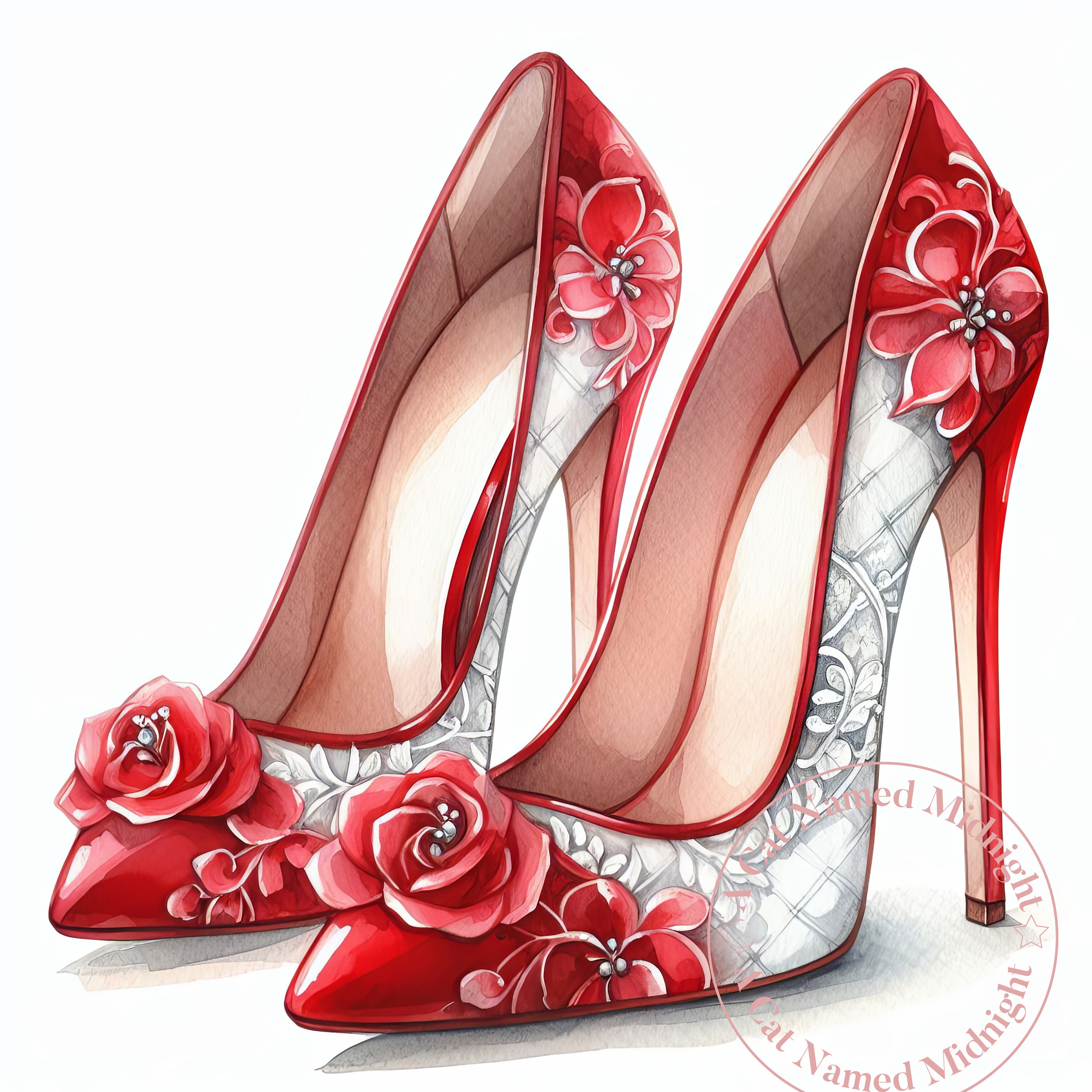 10 Red High Heels Clip Art Watercolor High Heels Clipart Bundle Womens ...