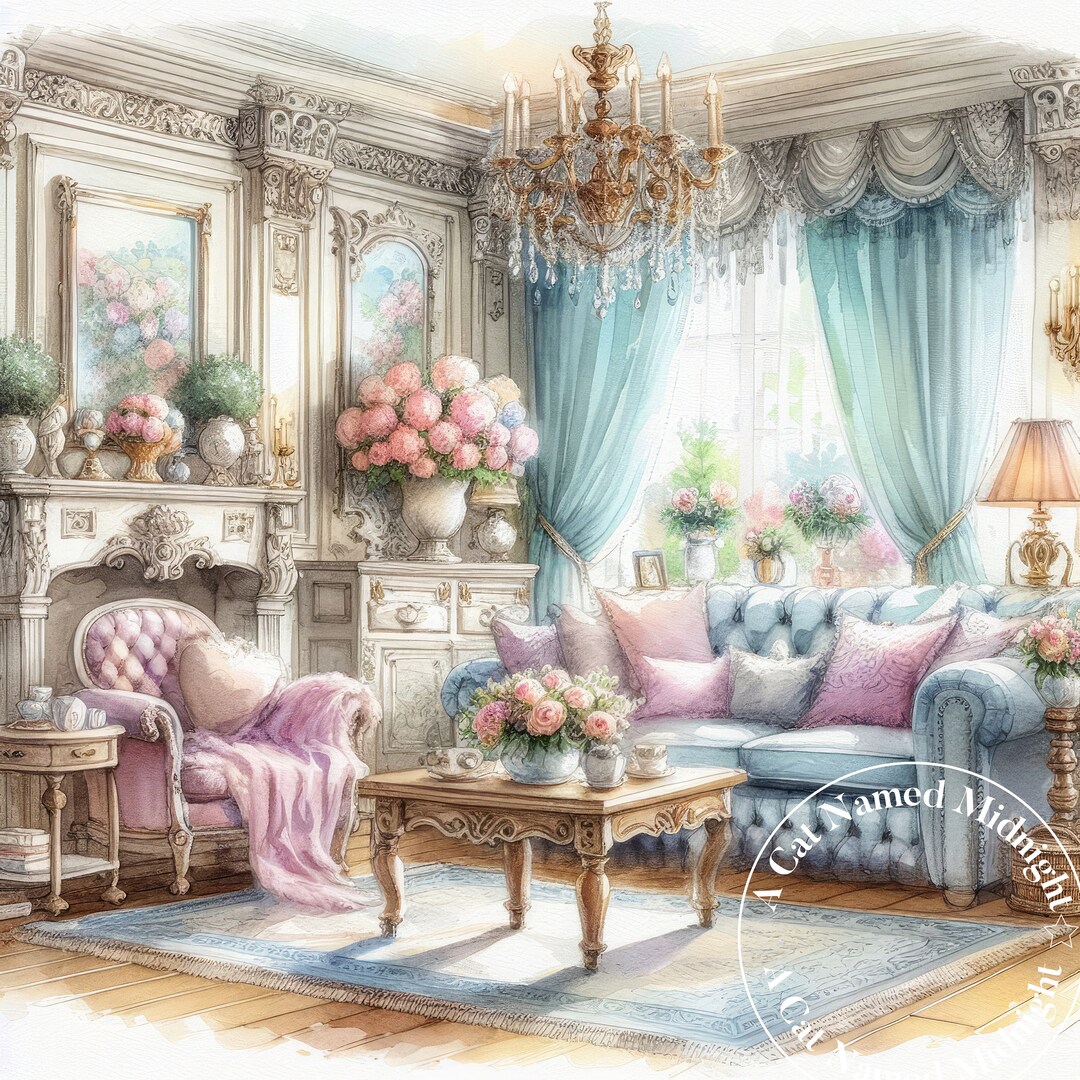 10 Watercolor Shabby Chic Living Room Clipart Vintage Clip Art ...