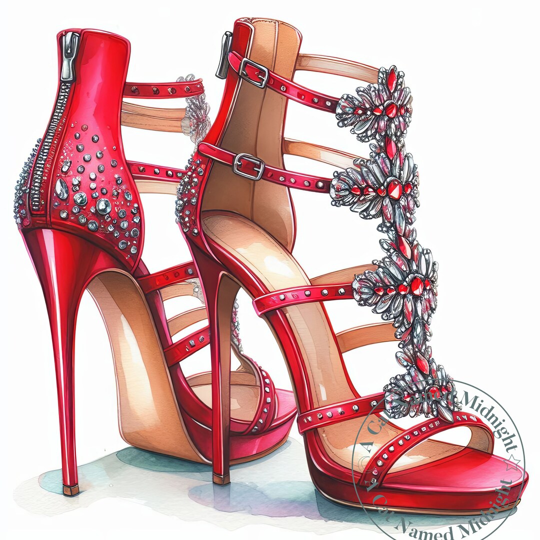 Red High Heels Clip Art 11 Watercolor High Heels Clipart Bundle Womens ...
