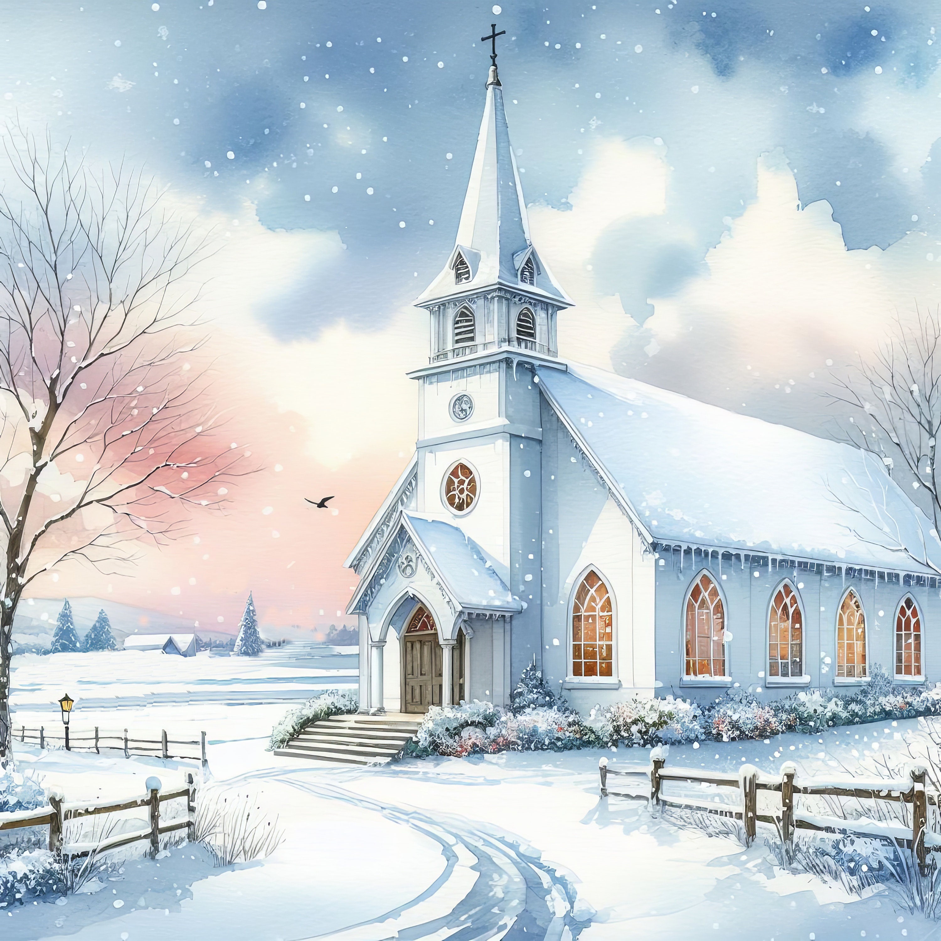 10 Winter Country Church Clipart Bundle Watercolor Vintage Clip Art ...