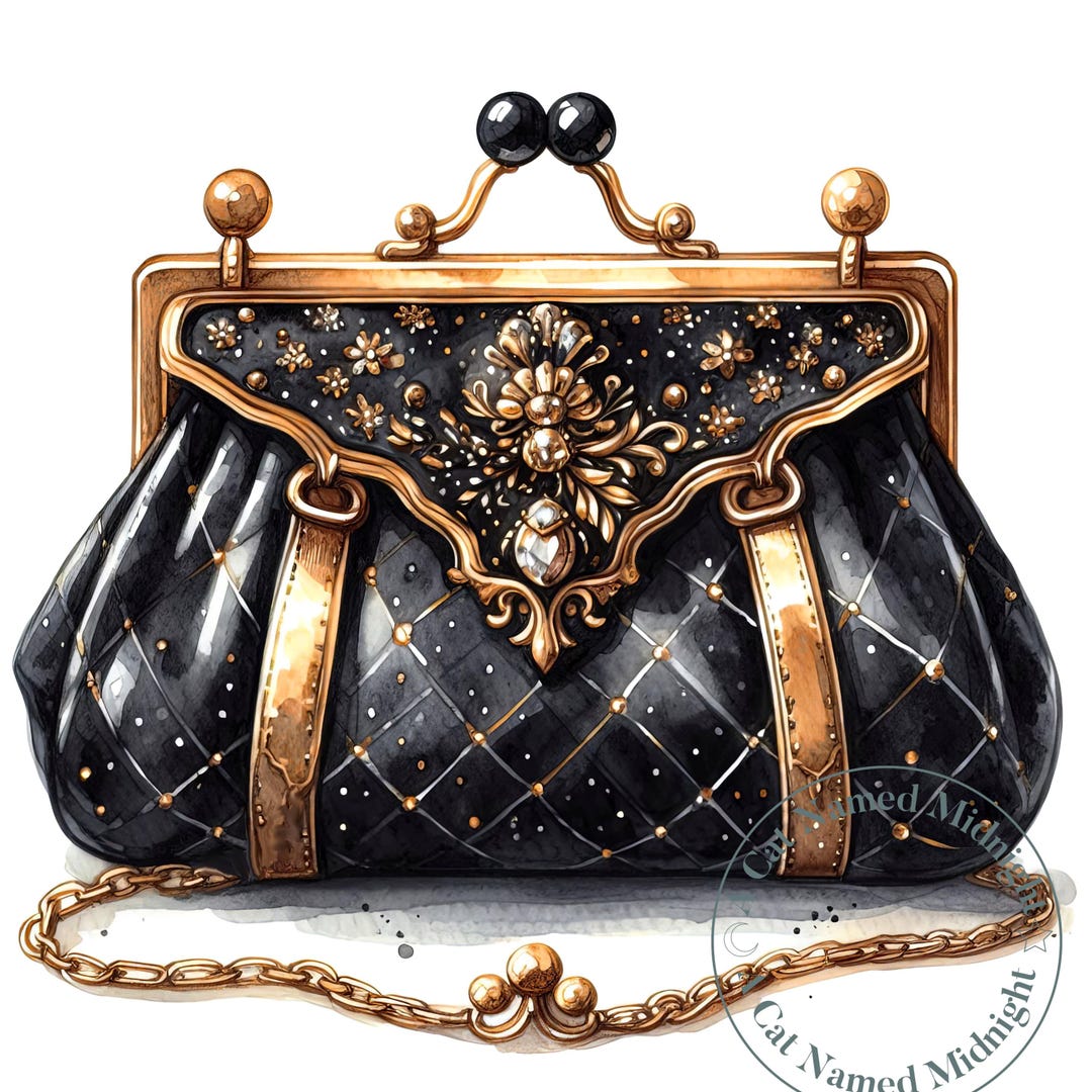 Black and Gold Purses Clip Art Womens Purse Images - Etsy