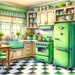 Watercolor Retro Green Kitchen Clipart Vintage 50's Kitchen Clip Art ...