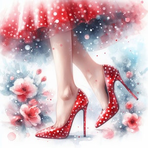 Red High Heels Clip Art Watercolor High Heels Clipart Bundle Womens ...