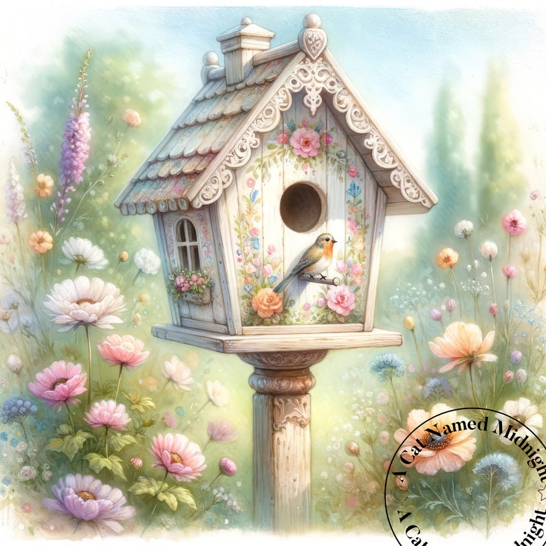 Shabby Chic Bird Houses Clipart 10 Images Watercolor Birdhouse Clip Art ...