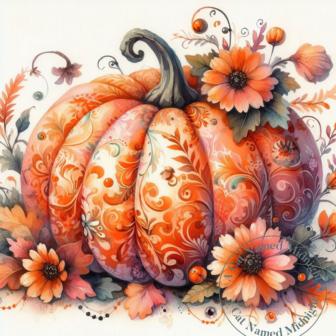Pumpkin Clipart 11 Images Watercolor Shabby Chic Fall Clip Art Floral ...