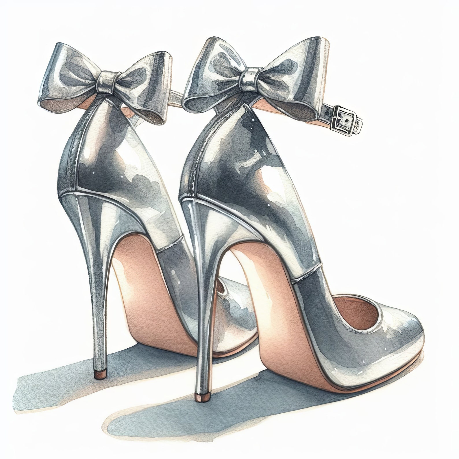 Watercolor High Heels Clipart Bundle Silver High Heels Clip Art Womens ...