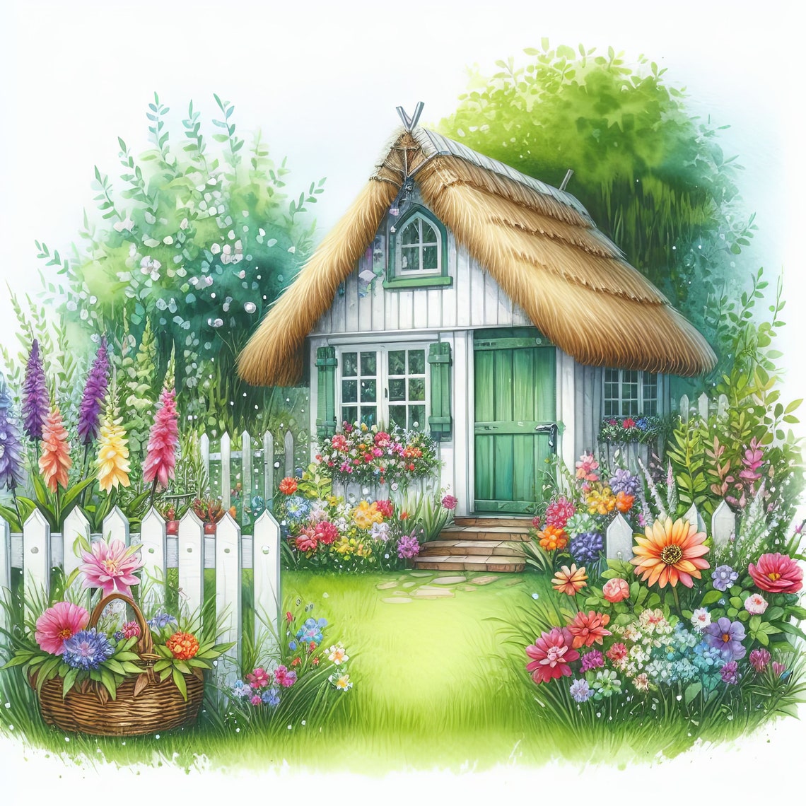 10 Teeny Tiny Cottages Clipart Bundle Whimsical Cottages Watercolor ...