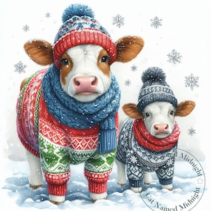 Cows in Christmas Sweaters Clipart 11 JPEG Watercolor Xmas Cow Clip Art ...