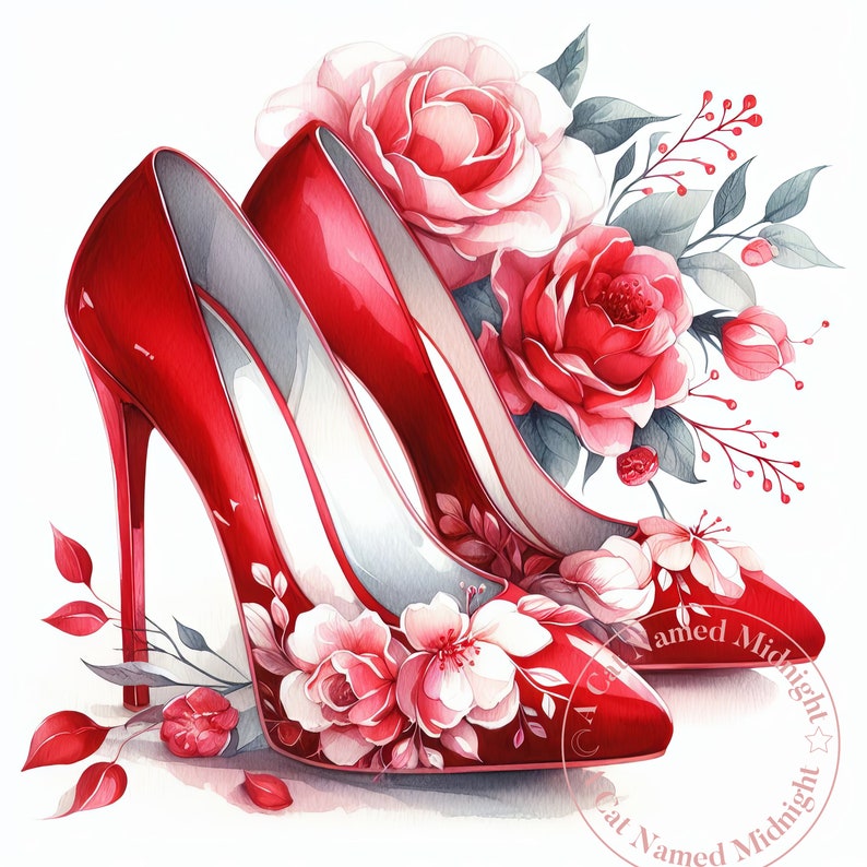 10 Red High Heels Clip Art Watercolor High Heels Clipart Bundle Womens ...