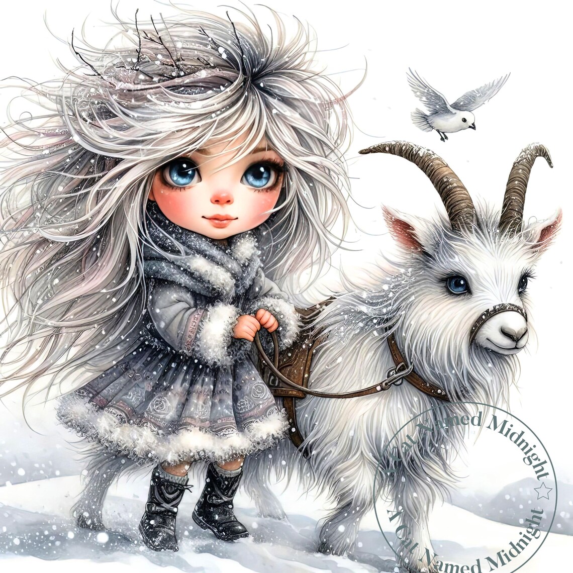 Snow Princess and Her Mountain Goat Clipart 11 JPG Whimsical Clip Art ...