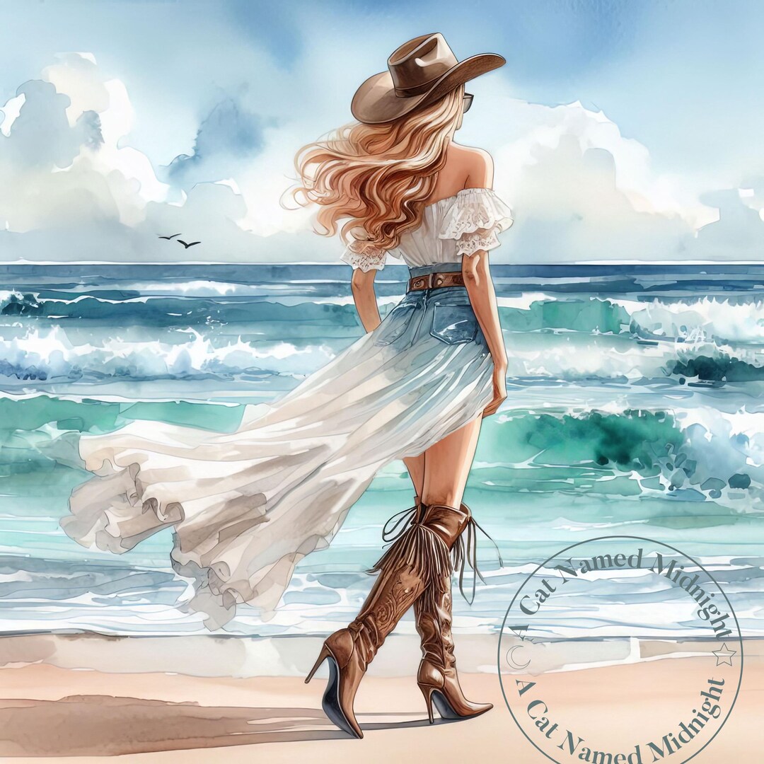 Coastal Cowgirl on the Beach 13 Clipart Beach Cow Girl Clipart Bundle ...