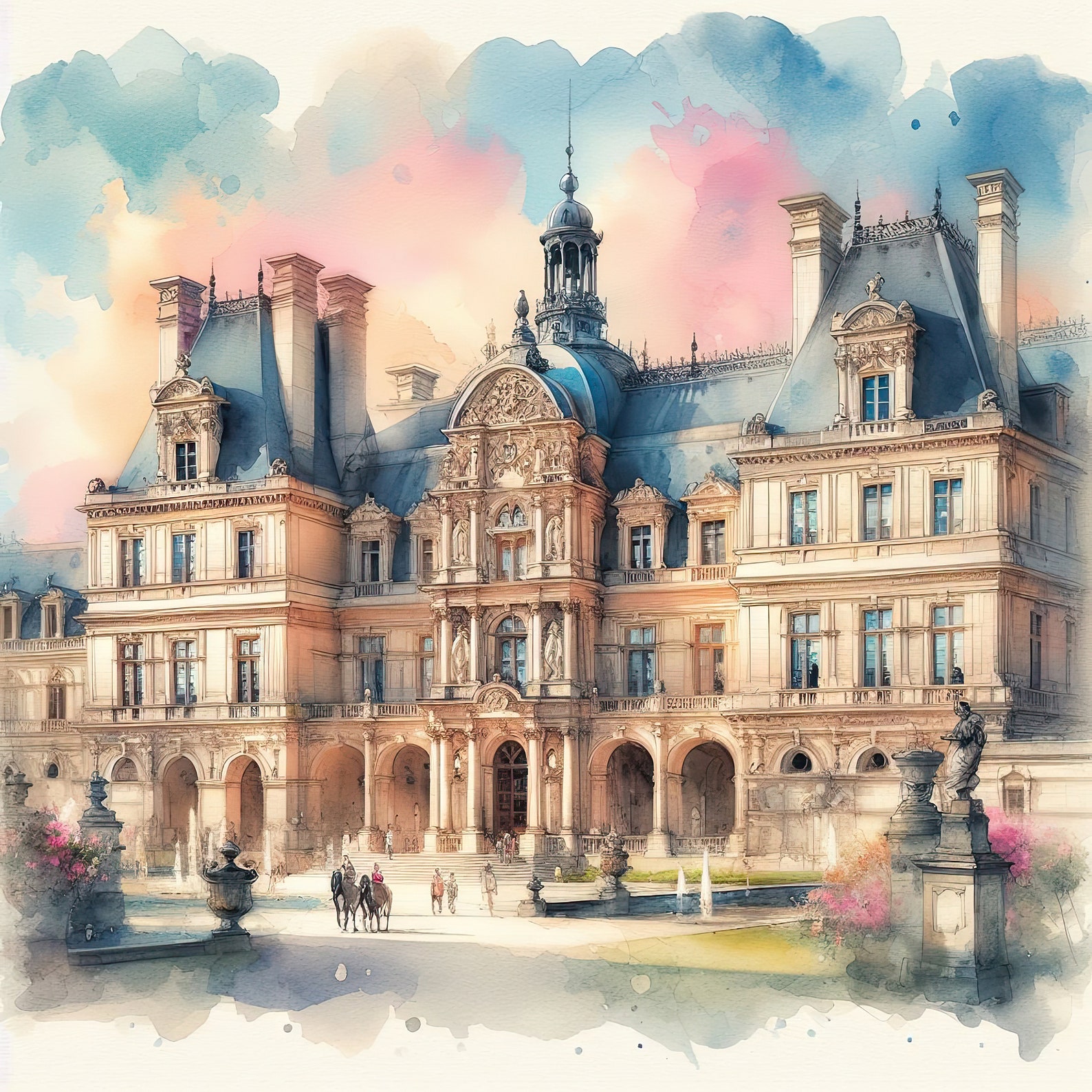 Watercolor French Chateau Clipart Bundle Vintage Clip Art Architecture ...