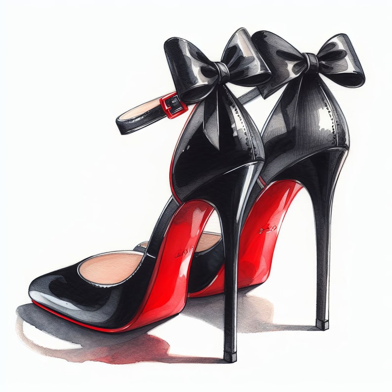 Watercolor High Heels Clipart Bundle Black and Red High Heels Clip Art ...