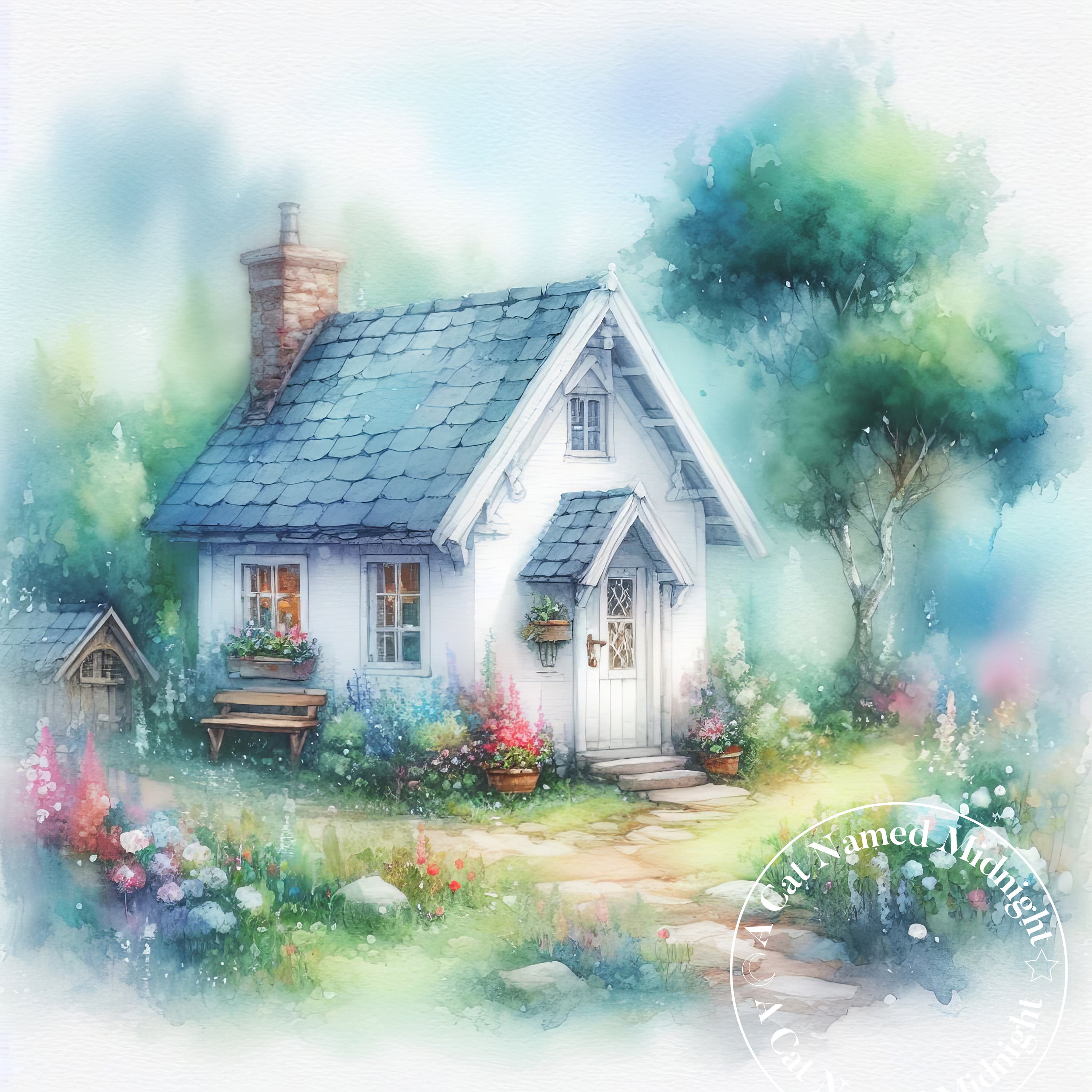 10 Tiny White Cottages Clipart Bundle Whimsical Cottages Watercolor ...