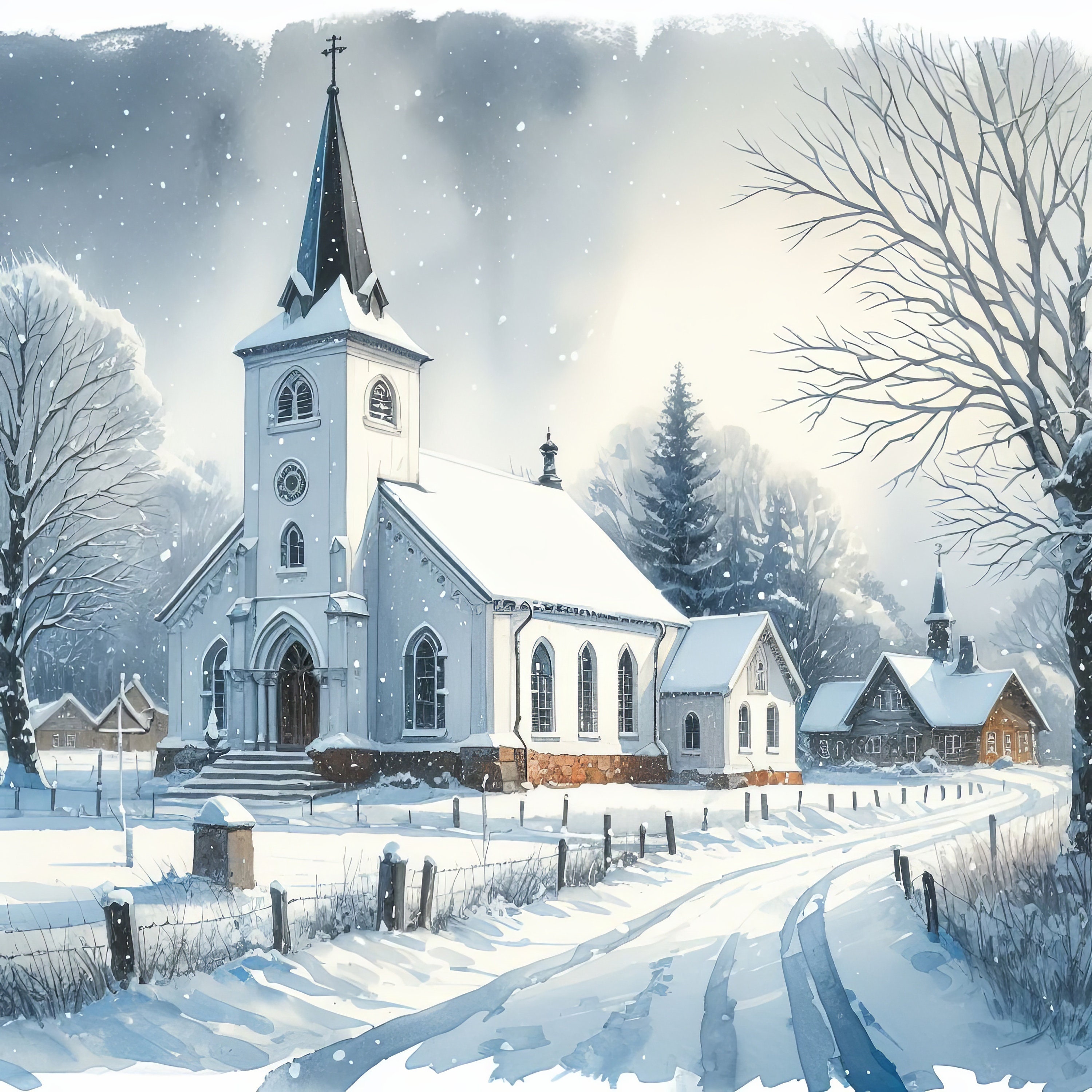 10 Winter Country Church Clipart Bundle Watercolor Vintage Clip Art ...
