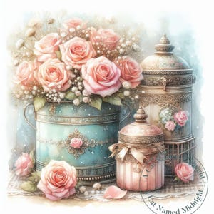 15 Shabby Chic Roses Clipart Roses and Baby's Breath in Vintage Cans ...