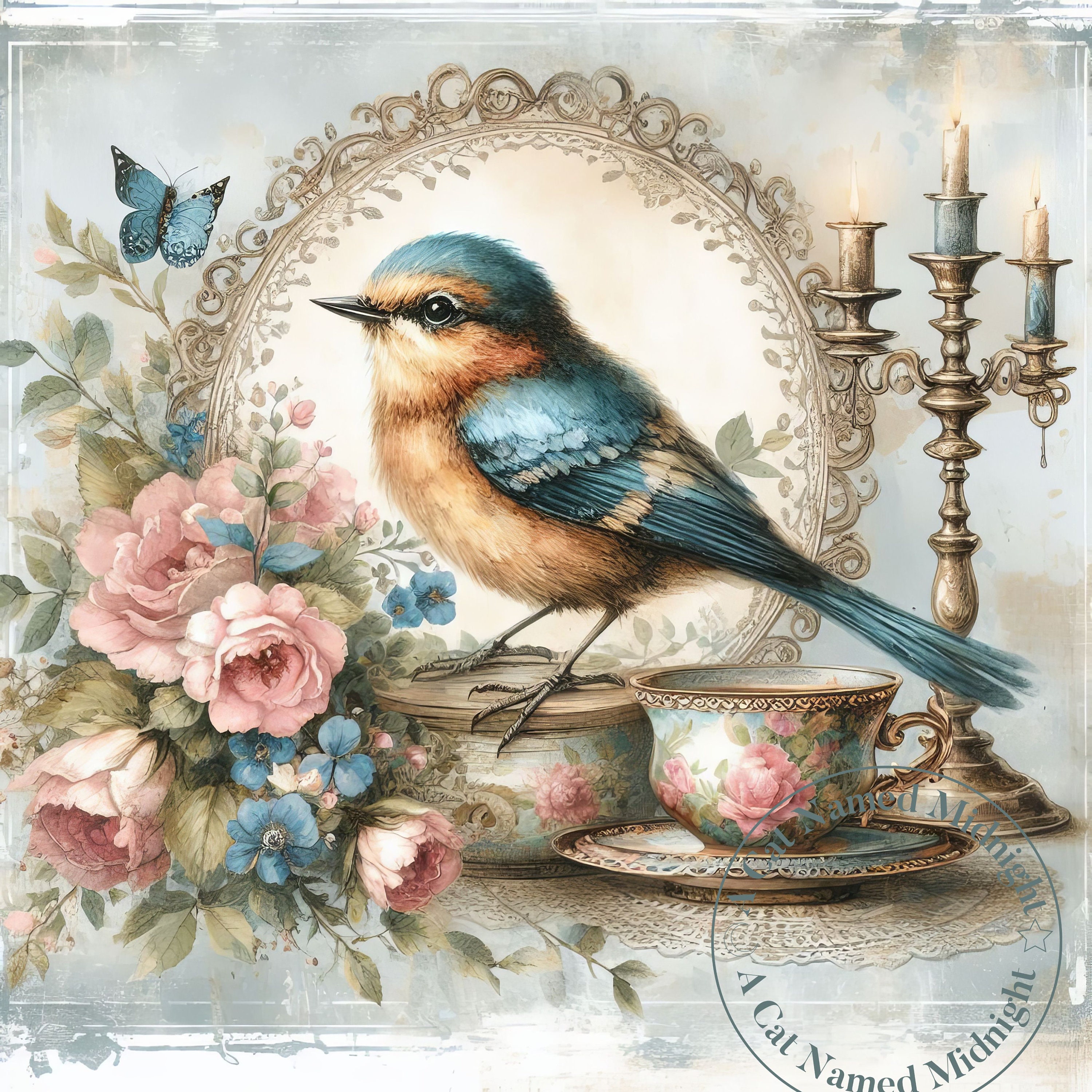 Shabby Chic Birds Vintage Style Clipart 11 Images Watercolor Bird ...