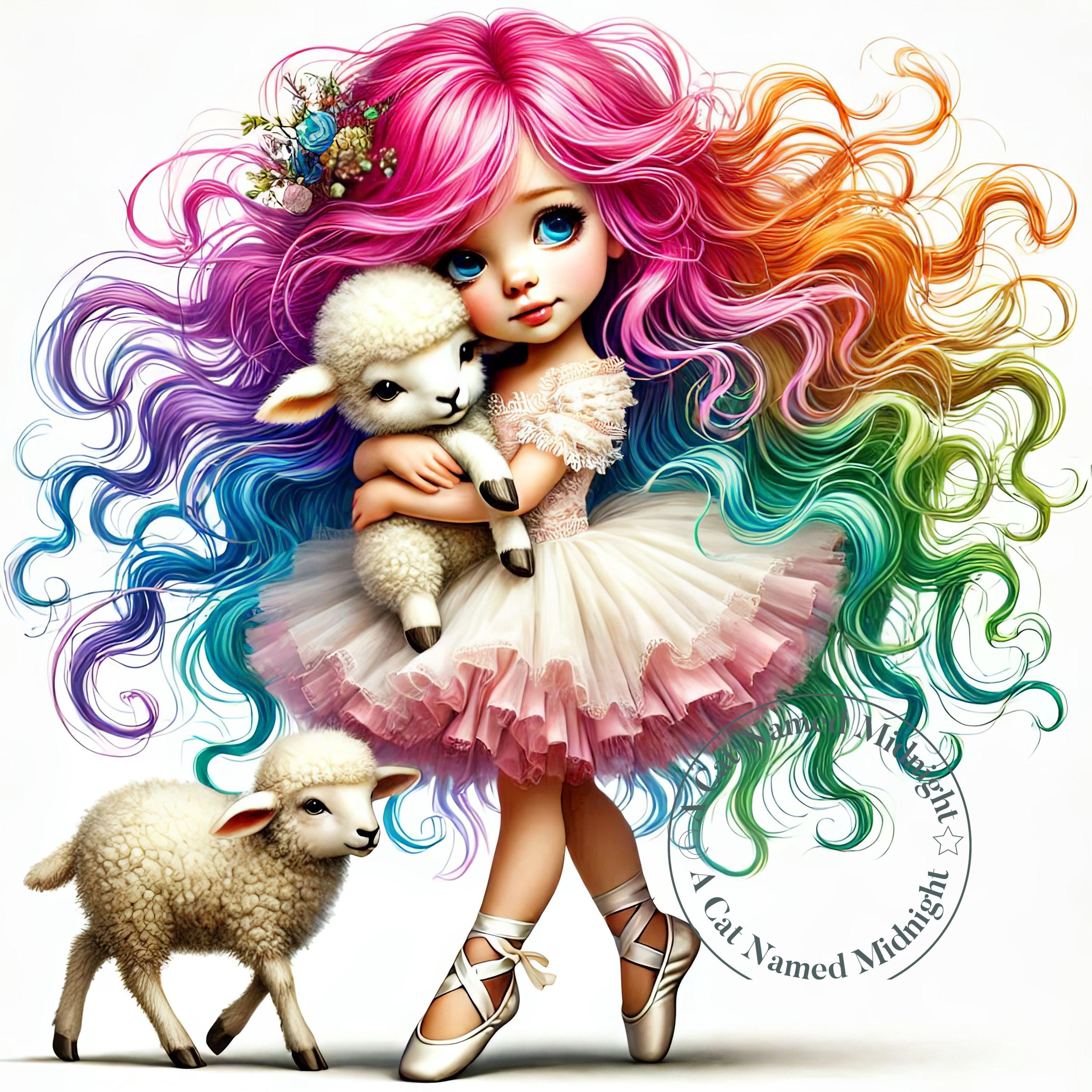 Little Girl and Her Lamb Clipart | 10 High Quality Jpgs - Etsy
