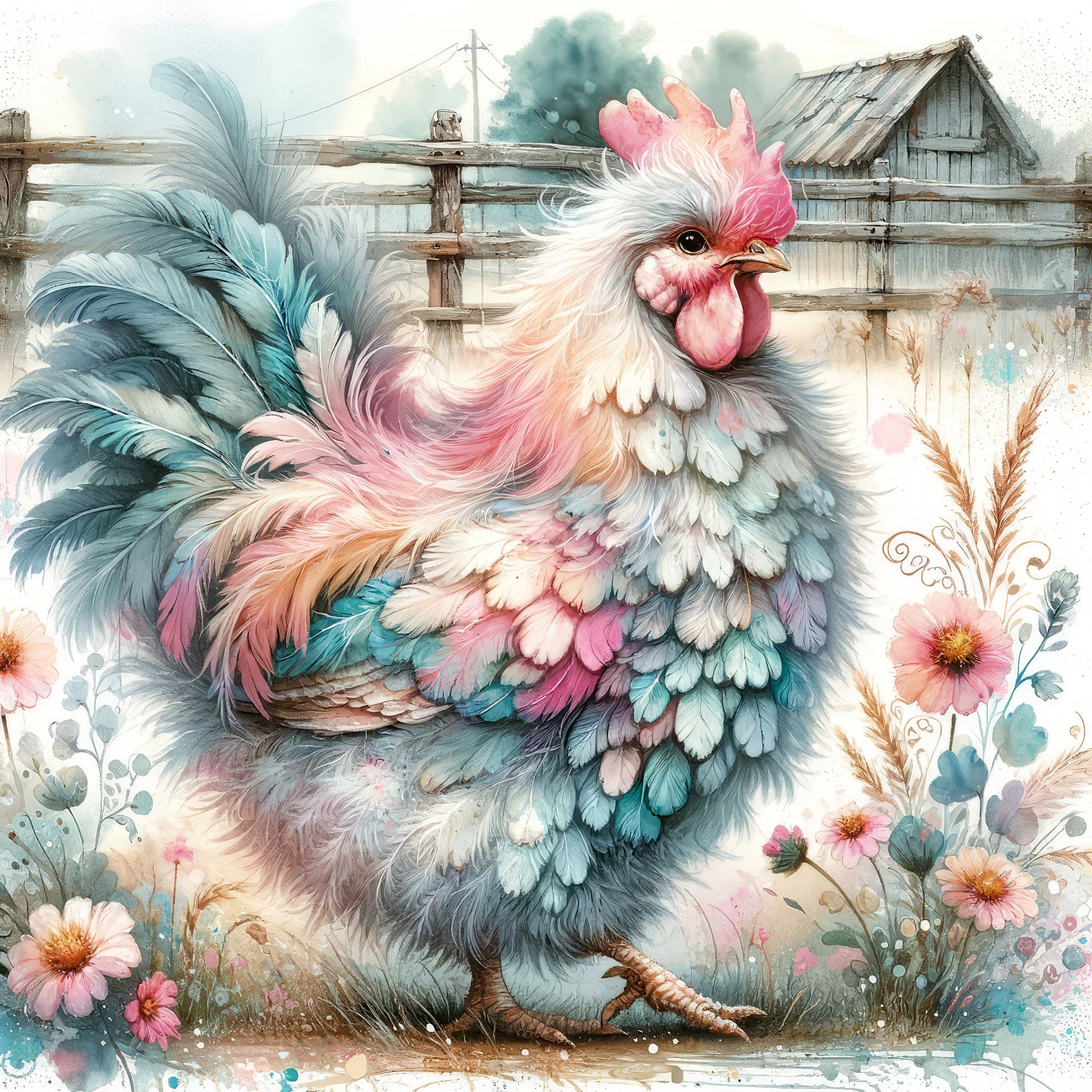 Watercolor Chicken Clipart Watercolor Rooster Clip Art Easter Farm ...