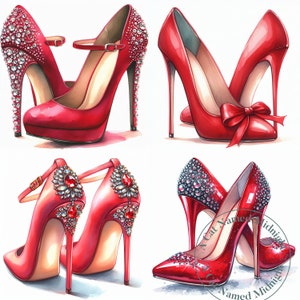 Red High Heels Clip Art 11 Watercolor High Heels Clipart Bundle Womens ...