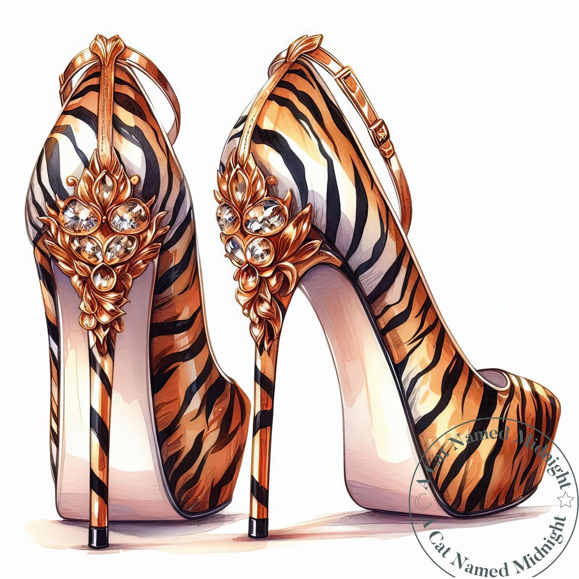 10 Tiger Print High Heels Clipart Bundle Digital Watercolor High Heels ...