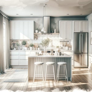 Watercolor Modern Farmhouse Kitchen Clipart Watercolor Cottage Kitchen ...