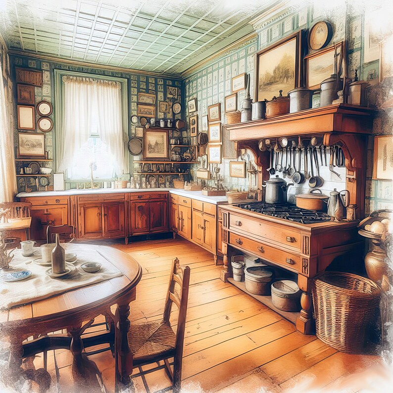 Watercolor Kitchen Clipart Vintage Kitchen Clip Art Watercolor Antique ...