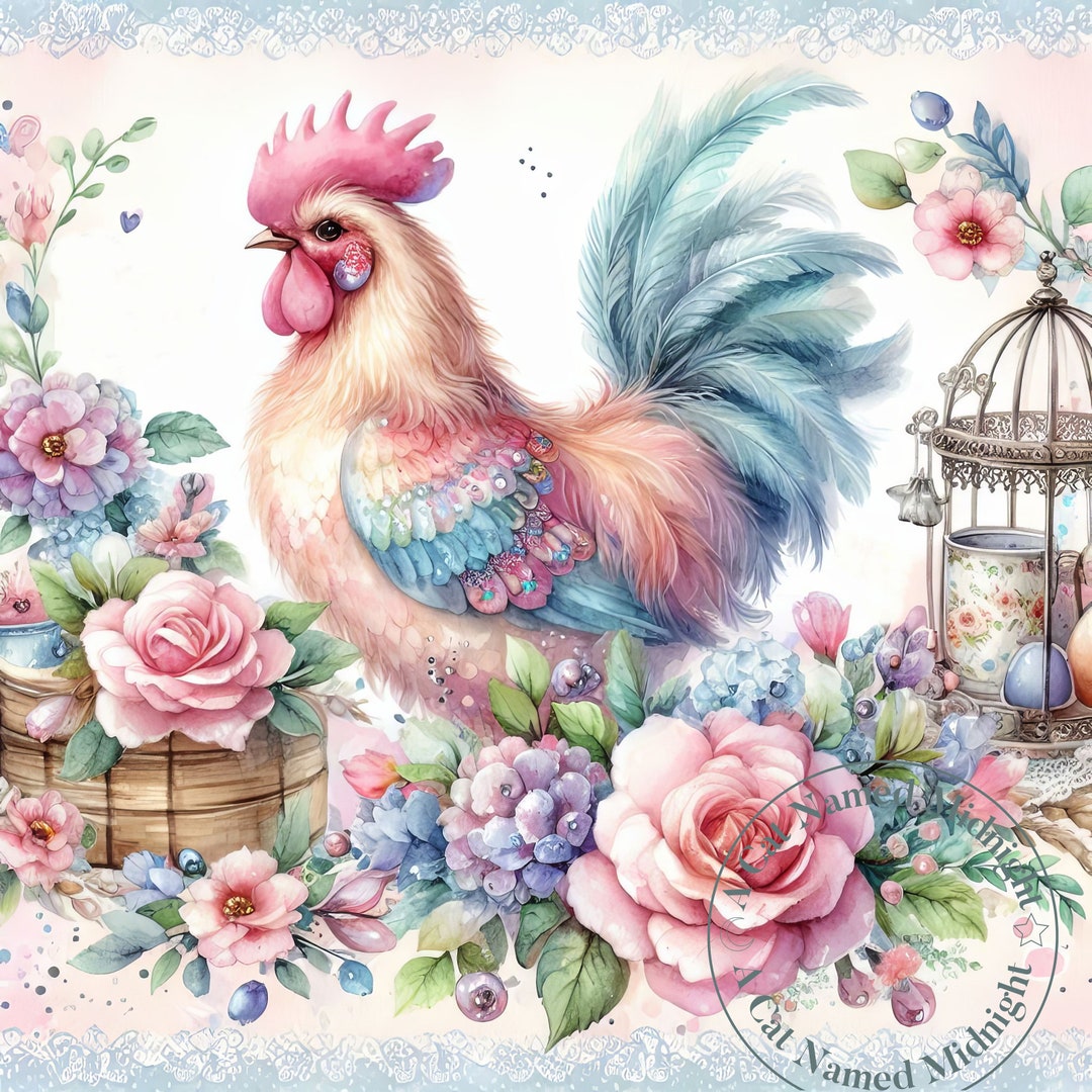 Watercolor Chicken Clipart Watercolor Rooster Clip Art Easter Farm ...